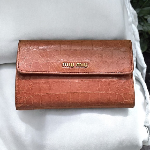 Miu Miu | Bags | Authentic Mui Mui Croco Embossed Long Kisslock Trifold ...